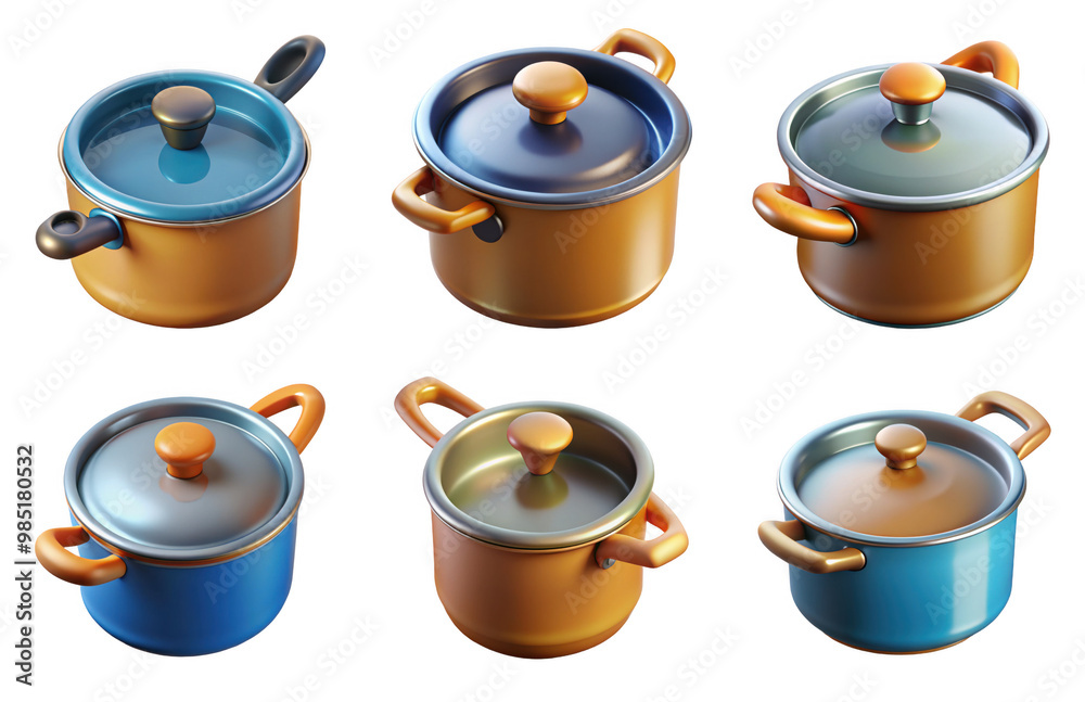 PNG saucepan 3d collection, in cartoon style minimal on transparent ...