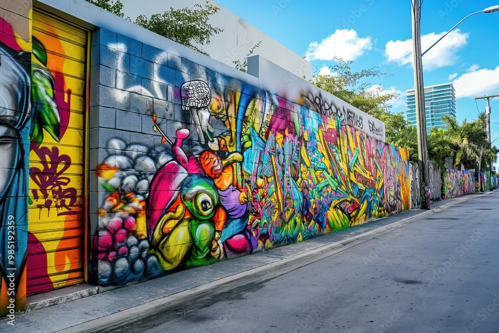 Street graffiti art in Wynwood, Miami Florida. Urban design features ...