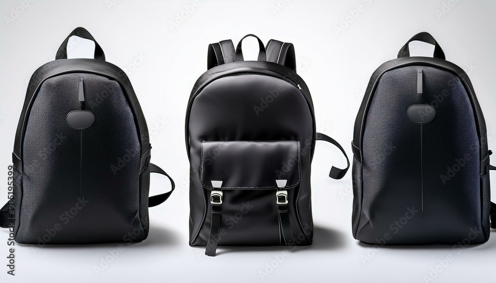 Realistic mockups of a black backpack, shown from various angles ...