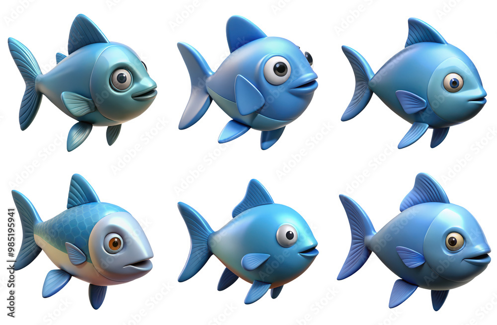 PNG ocean fish 3d collection, in cartoon style minimal on transparent ...