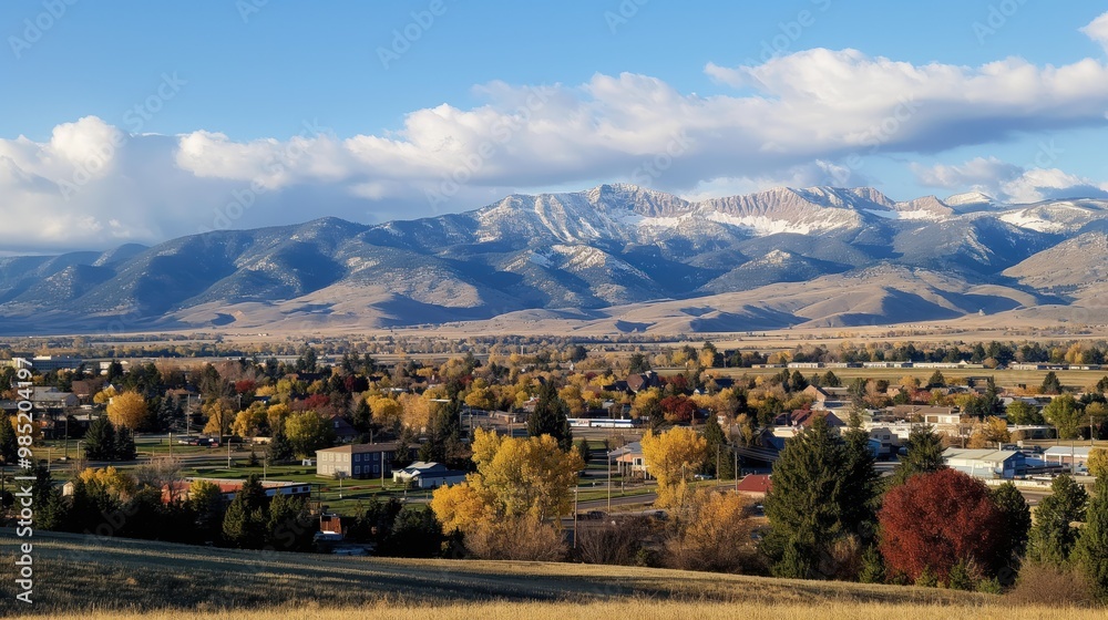 Panoramic landscape of Bozeman town with Bridger mountain range in ...
