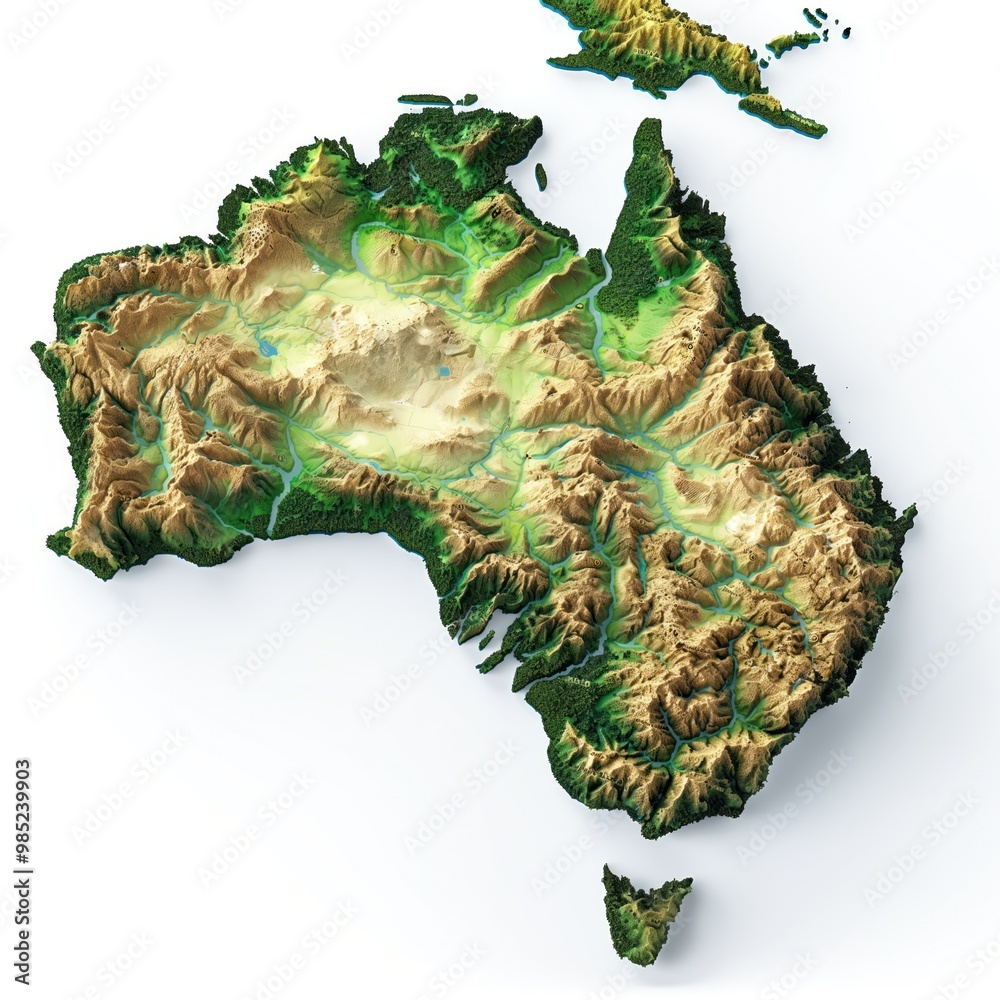 New Zealand shaded relief map illustration with 3D terrain. Colorful ...
