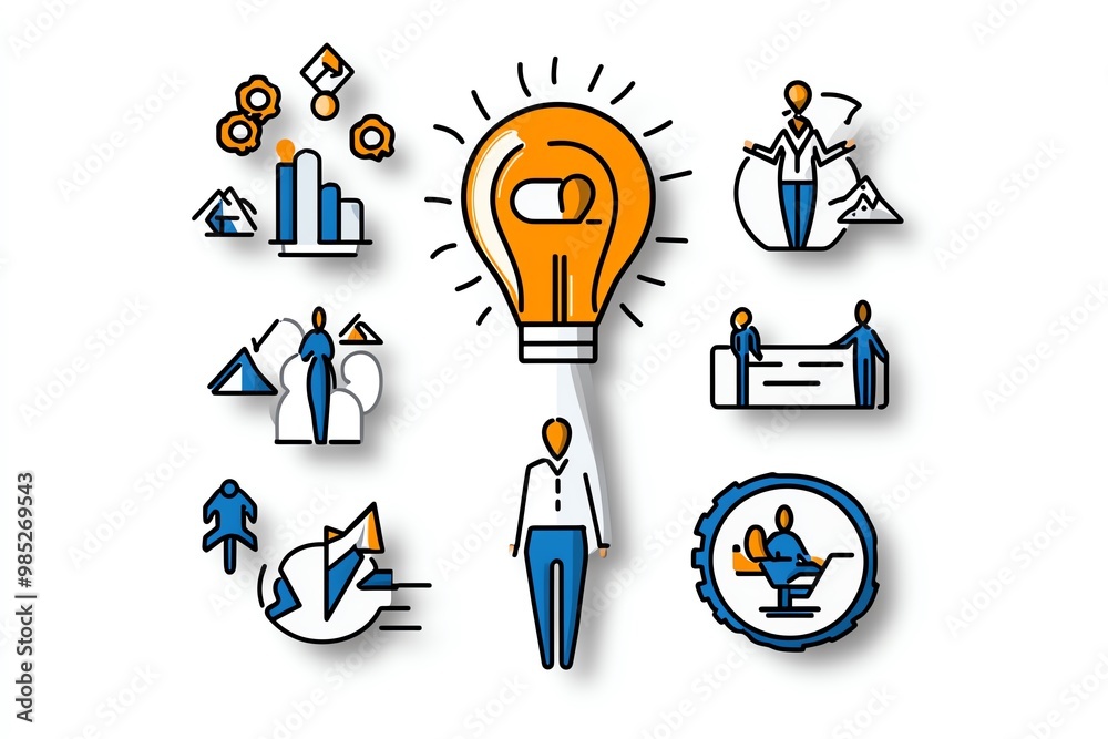 Minimalist business culture chart, with icons representing key values ...