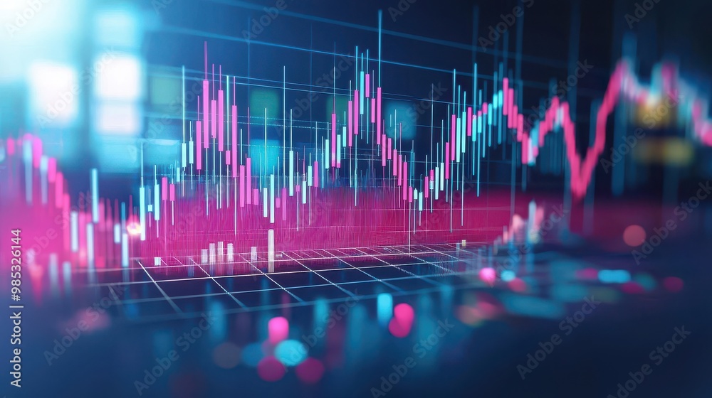 A vibrant digital graph showcasing fluctuating data trends with bright ...