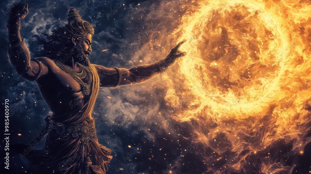 Vishnu holding Sudarshan Chakra, in the middle of action, spinning the ...