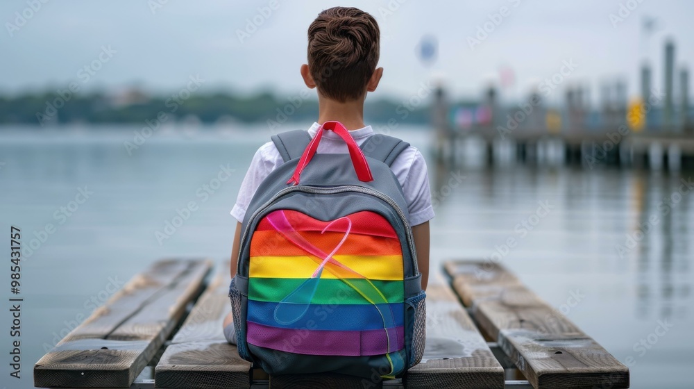 Teenage boy represents autism awareness with an infinity rainbow symbol ...
