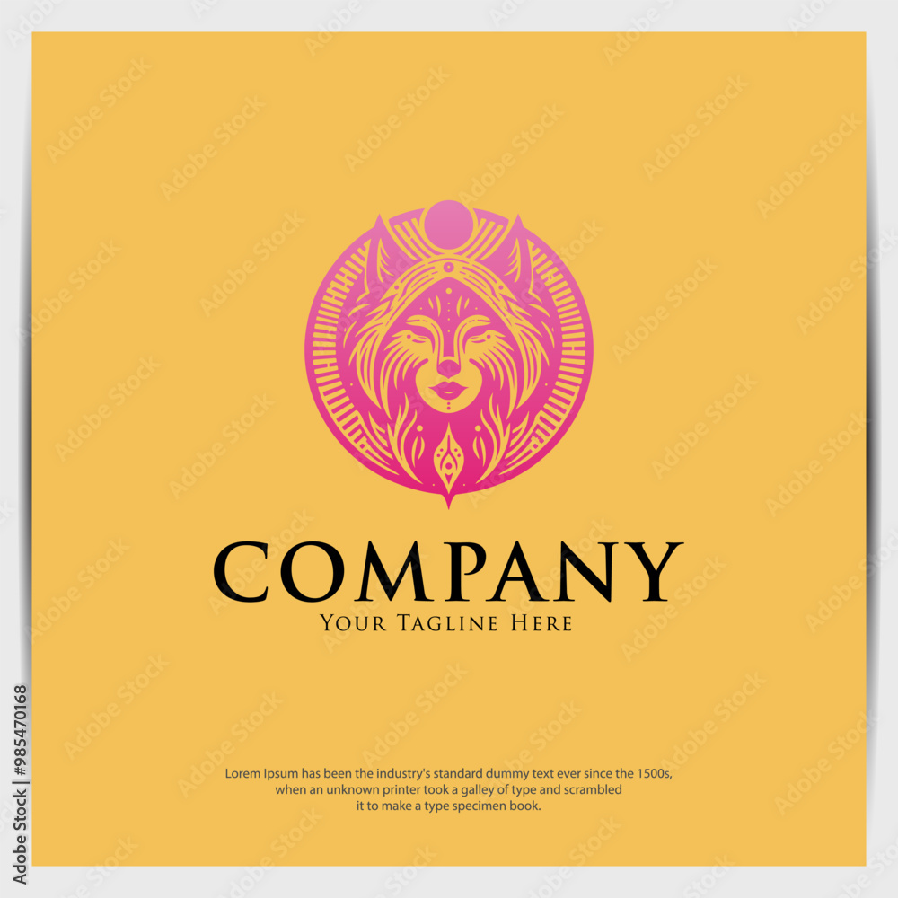 Woman And Wolf Logo Illustration is native american indian woman ...