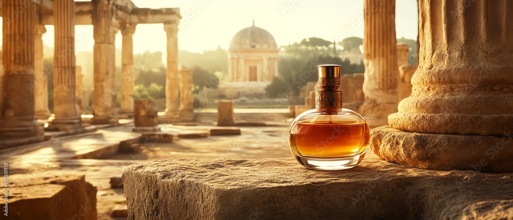 Ancient Romanstyle perfume bottle surrounded by classic Roman artifacts ...