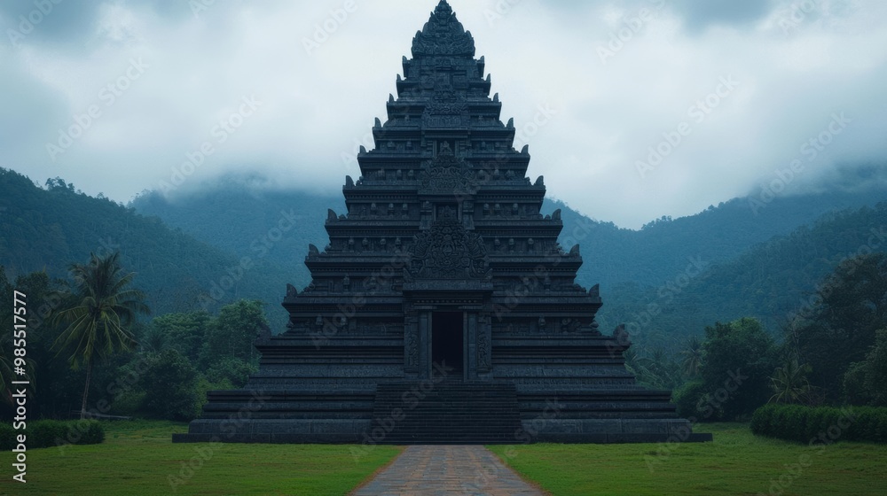Monolithic stone temple with star-shaped symbols, standing as a gateway ...