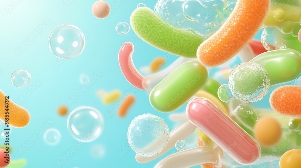 Microscopic airborne bacteria, floating cells, clear background, flat ...