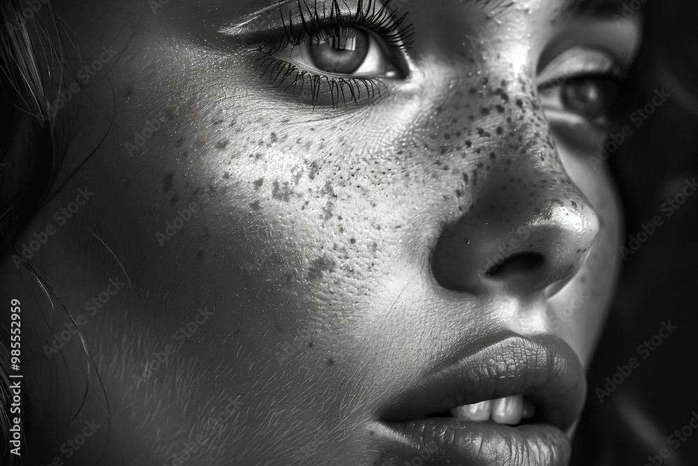 Closeup of various parts of a womans face, detailed skin texture ...