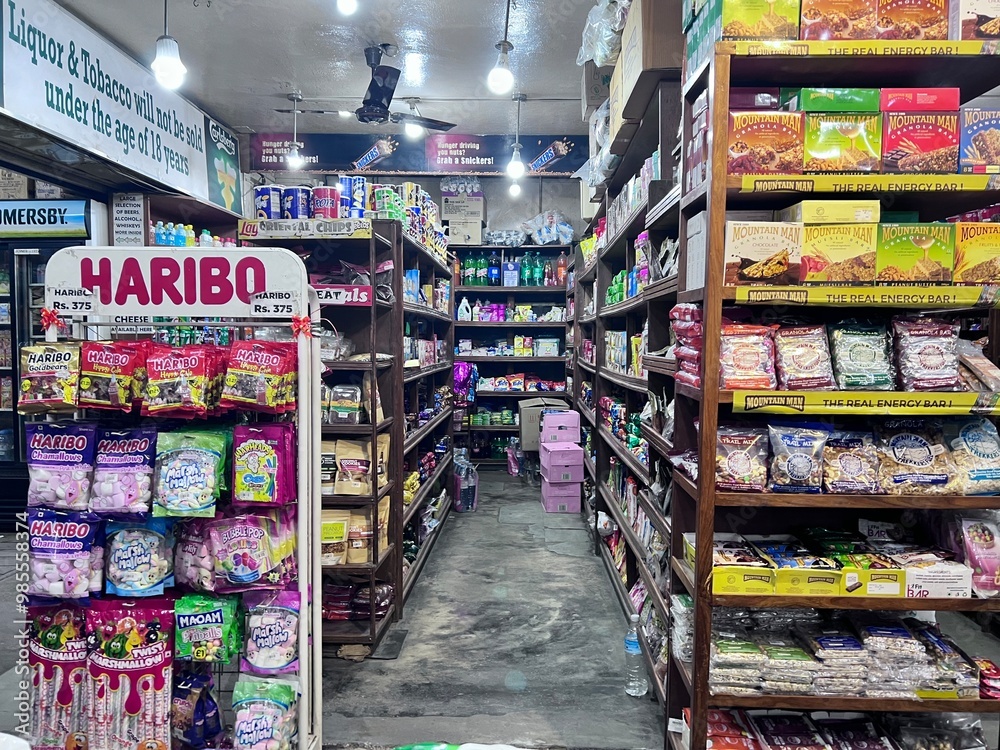 Kathmandu, Nepal -23 November 2023: the grocery store in thamel street ...