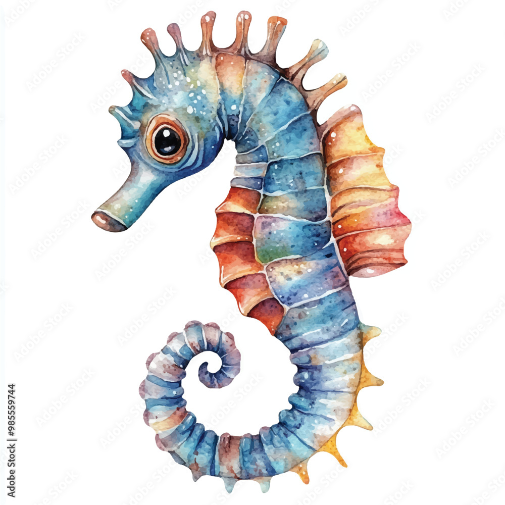 Seahorse watercolor clipart illustration isolated Stock Vector | Adobe ...