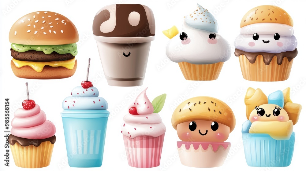 Cute and playful food clip art, featuring cupcakes, burgers, and ice ...