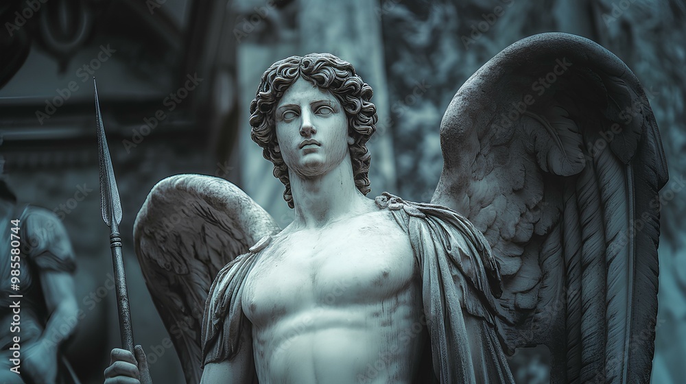 Ancient Greek statue of a Greek god with wings, classical sculpture ...