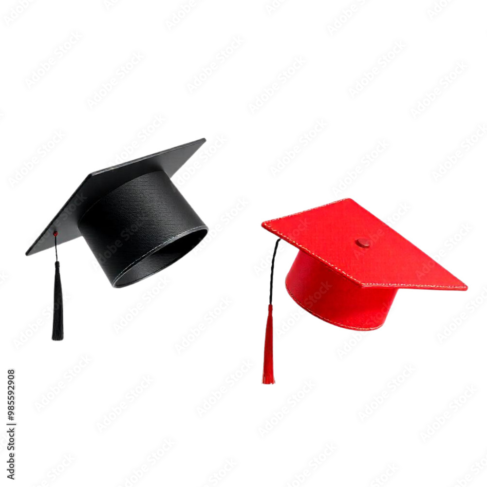 3d render two academic cap on Isolated transparent background png ...