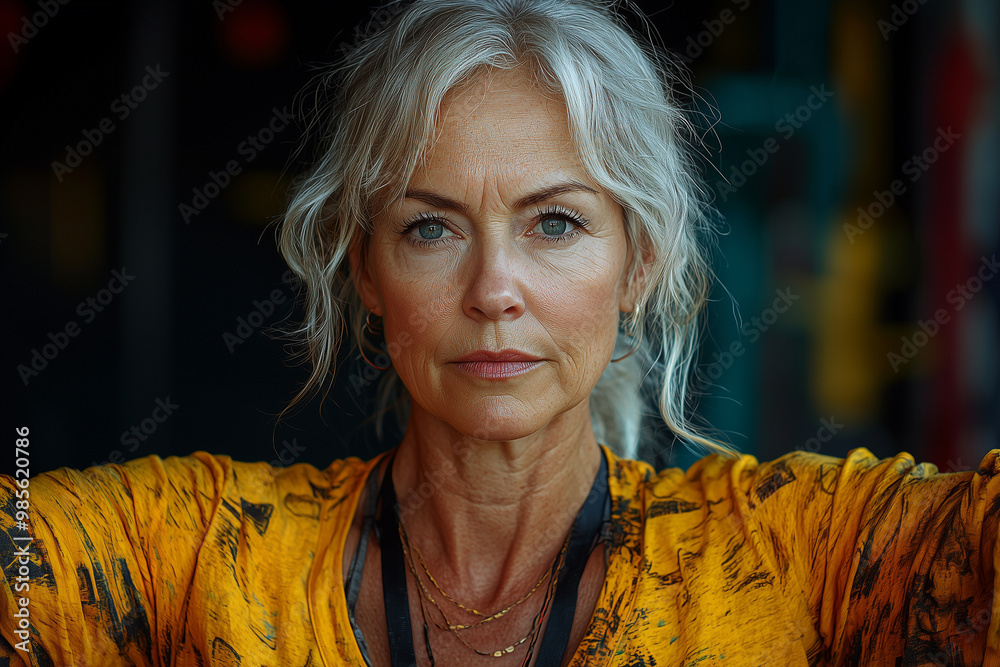 portrait of dramatic 1980s heavy metal style posing older middle aged ...