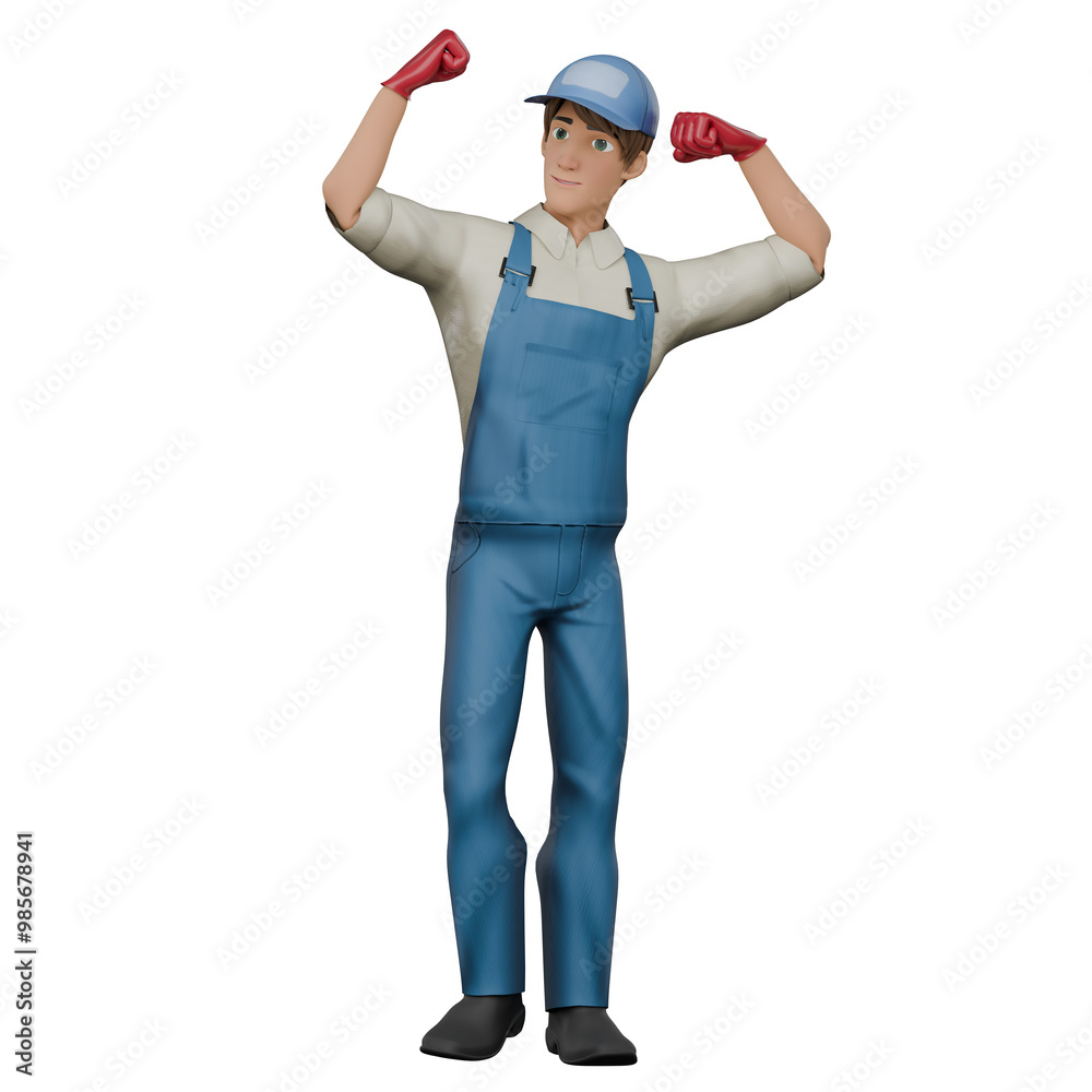 Male Mechanic in Technical 3D. A male mechanic stands with both hands ...