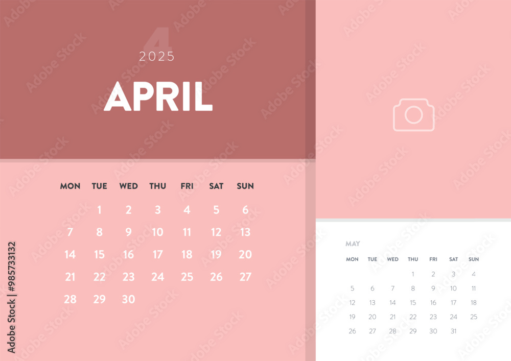 Calendar April 2025 template vector. Desk, wall calender for print ...