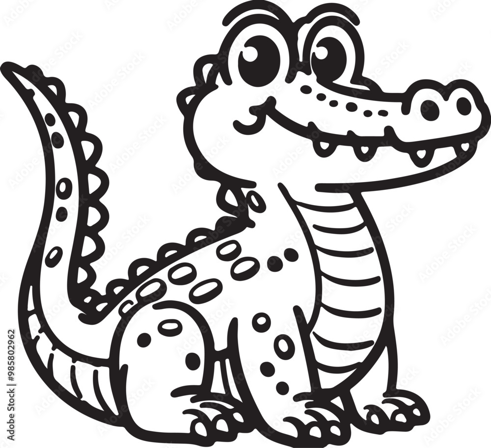 cartoon alligator line art silhouette vector art illustration Stock ...