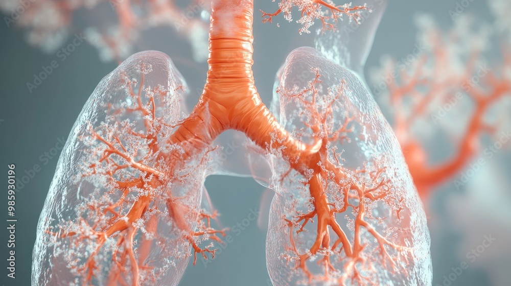 Detailed 3D render of human lungs with bronchi and alveoli structure ...