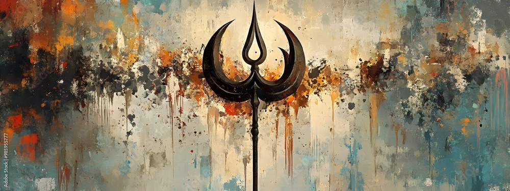 Abstract digital artwork depicting the iconic trident of the Hindu ...