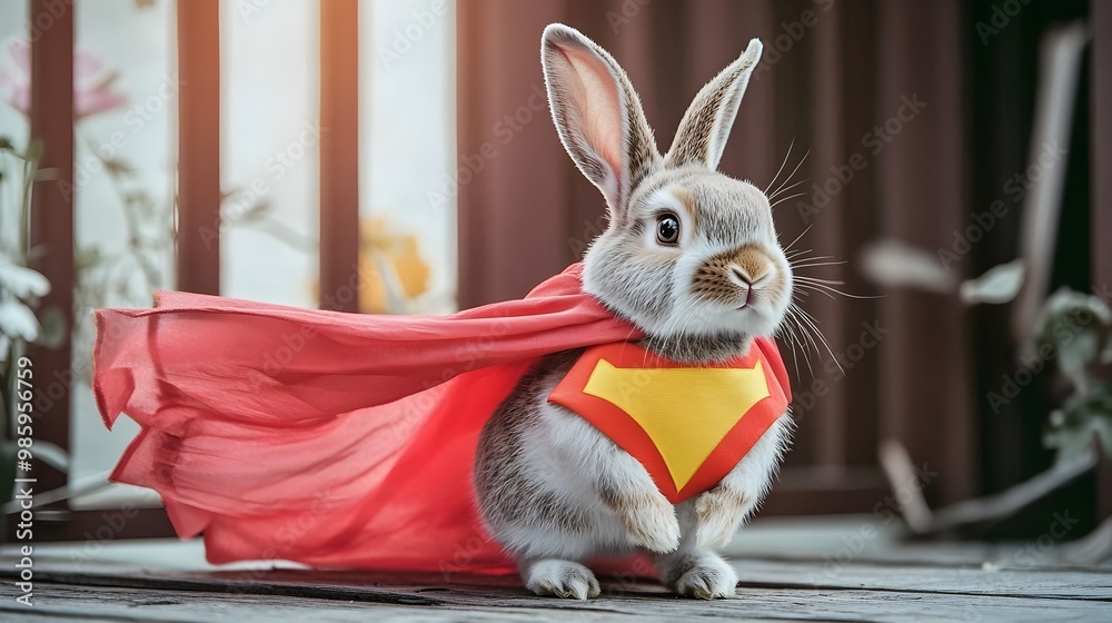 Adorable and Playful Rabbit Dressed Up as a Superhero with a Flowing ...