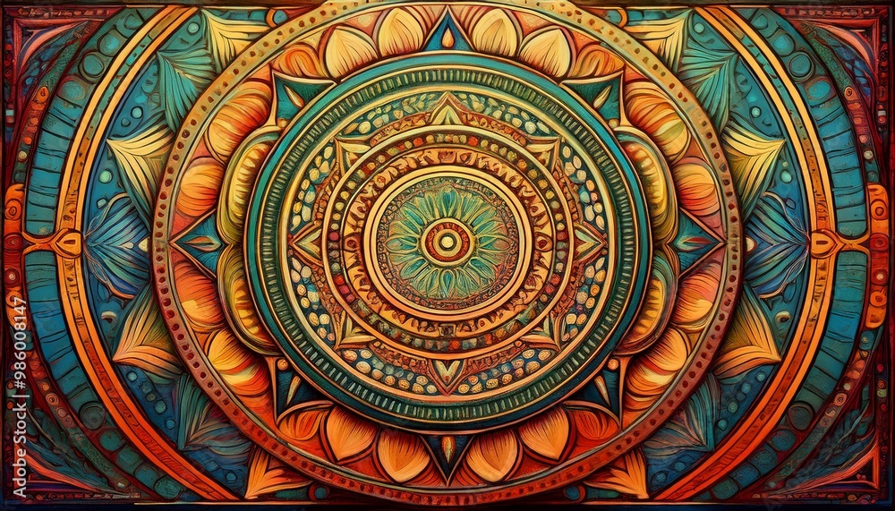 mandala colorful vintage art, ancient Indian vedic background design ...