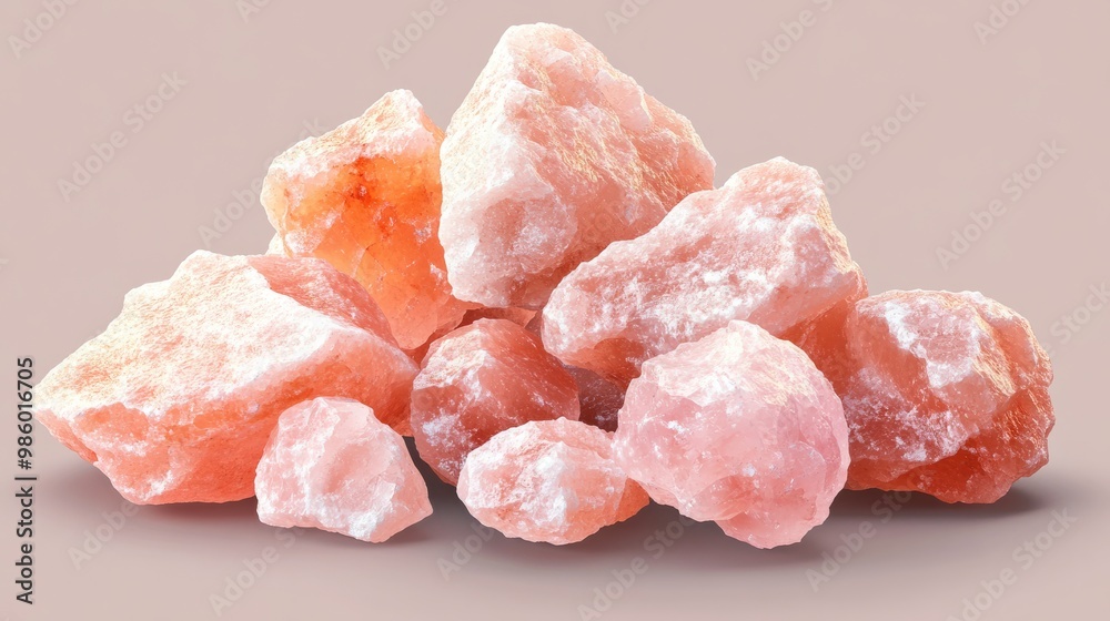 Himalayan pink salt rocks and fine crystals arranged beautifully on a ...
