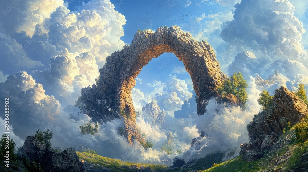 Heaven Gate under a dramatic sky, with the massive stone arch framed by ...