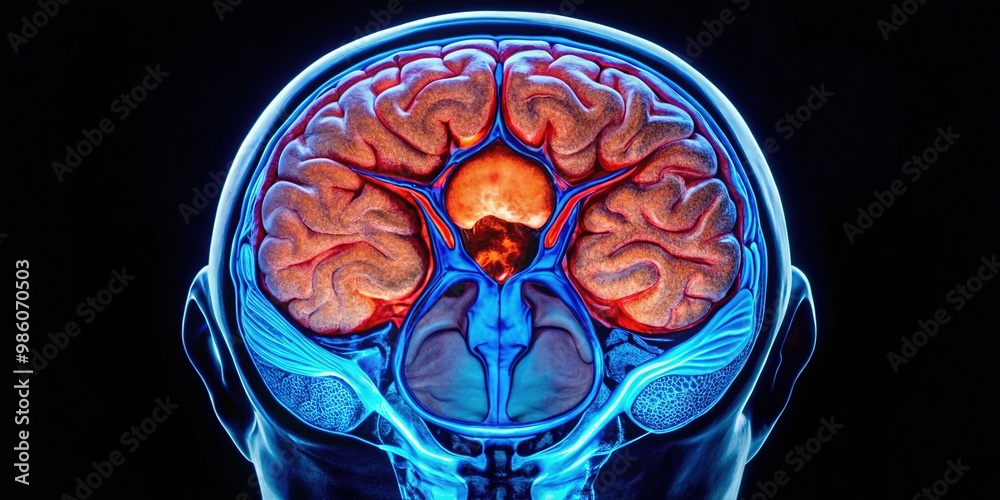 Normal anatomy of the brain is depicted on this Axial T2 weighted Magnetic Resonance Imaging ...