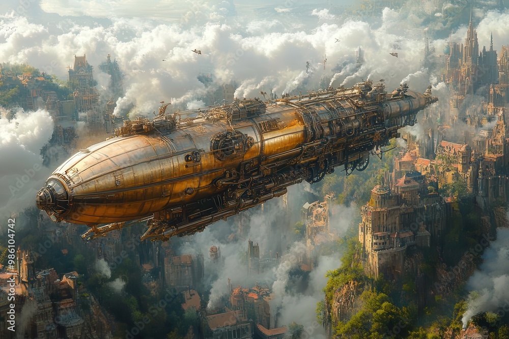 steampunk airship race through canyons of floating islands brass and ...