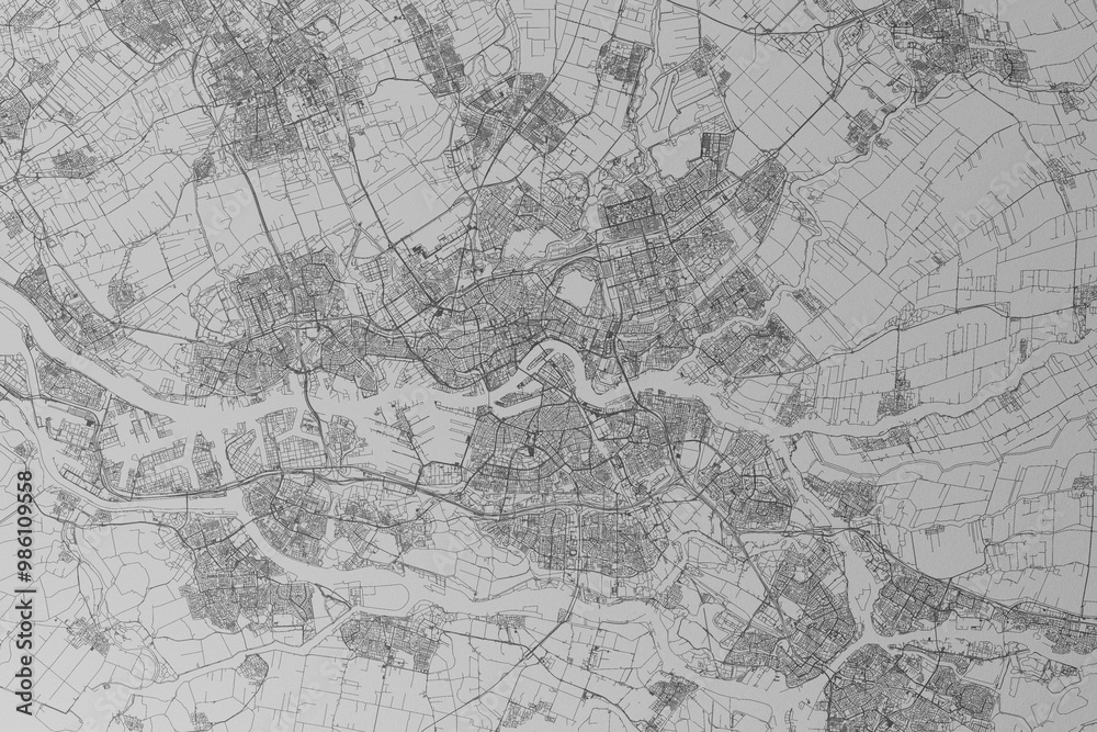 Map of the streets of Rotterdam (Netherlands) made with black lines on ...
