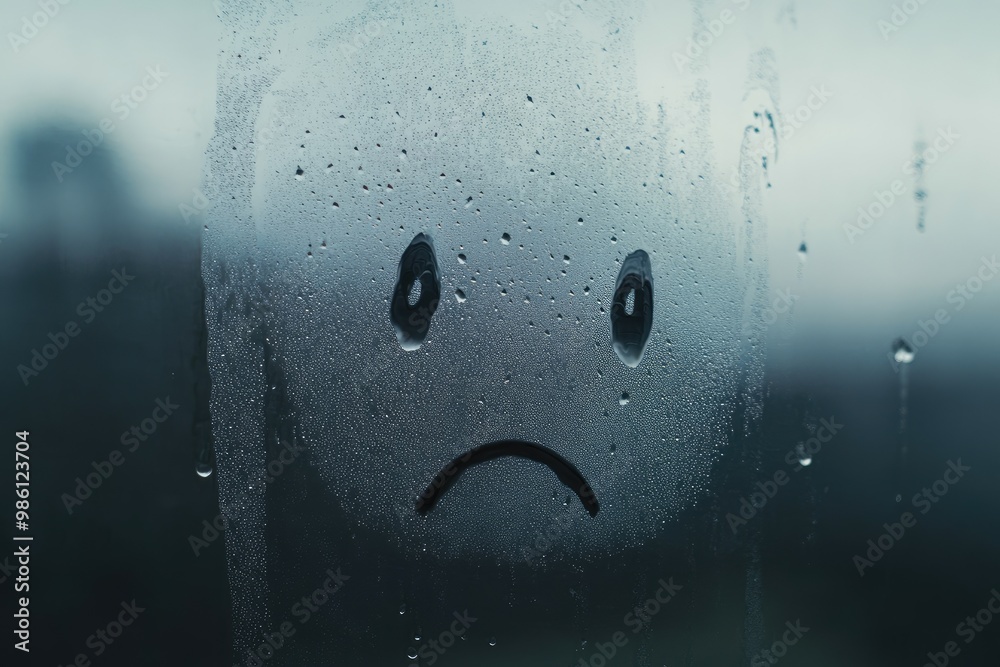 Sad Face on Fogged Glass in Rainy Environment Stock Illustration ...