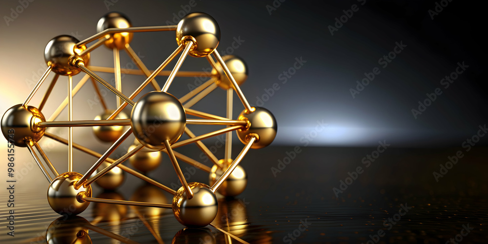 rendering of a gold atom structure with a golden glossy surface ...