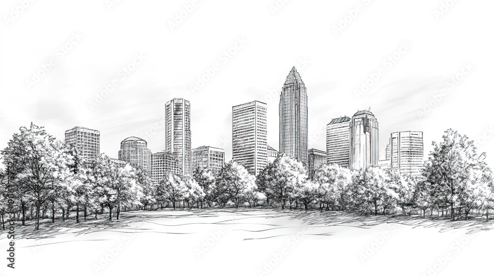 Charlotte, Carolina, black and white pen pencil hand-drawn effect ...