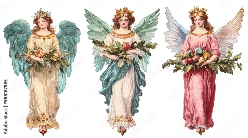 Watercolor Vintage Christmas angels, Ephemera Victorian Christmas ...