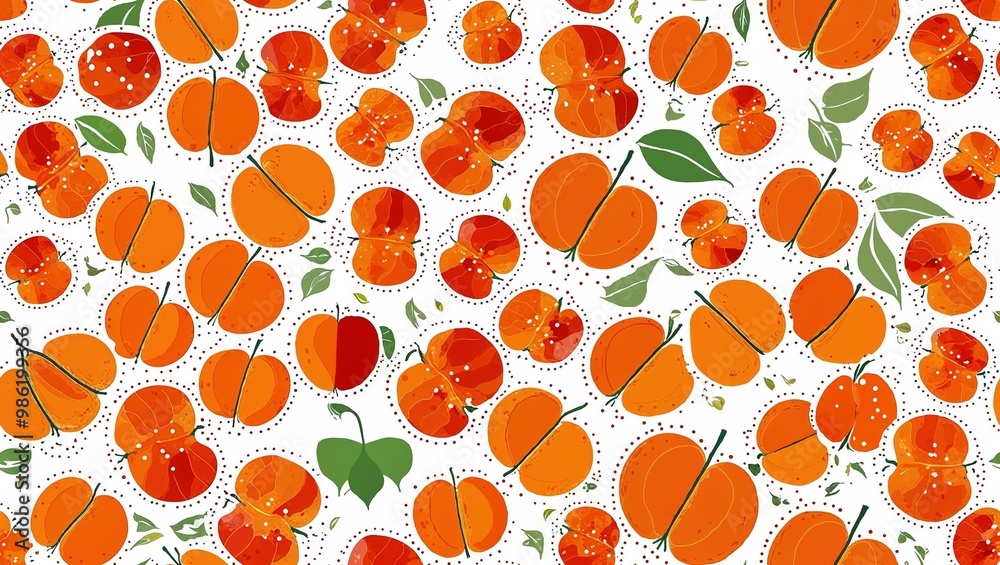 Tangerine maple samaras dotted flow seamless plain white background ...
