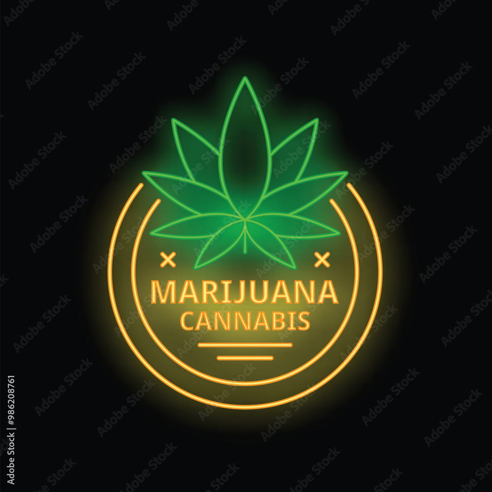 Neon sign with a cannabis leaf inside a circle, promoting marijuana and ...