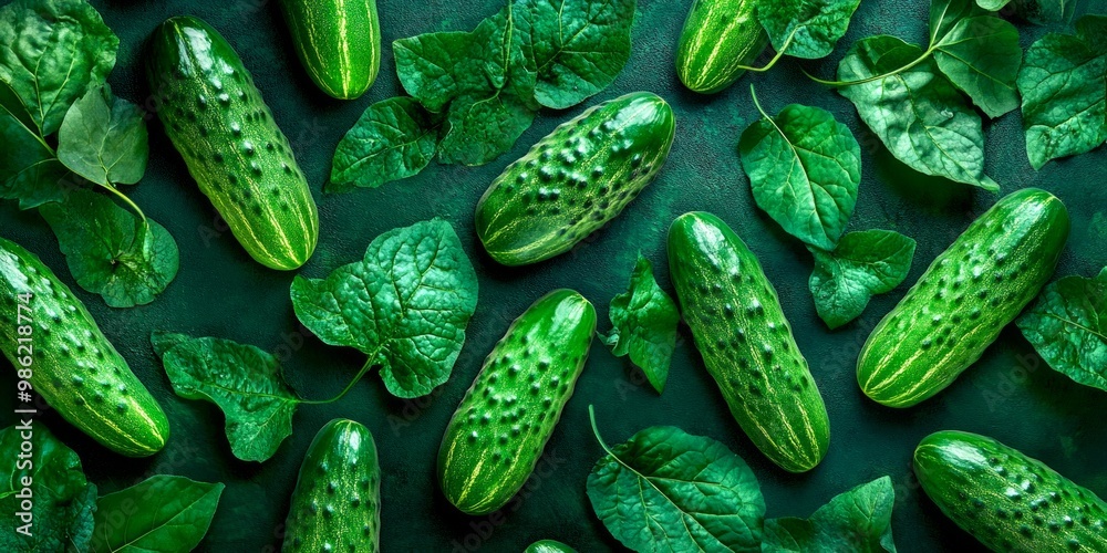 Fresh green cucumbers on a dark background showcase their vibrant color ...
