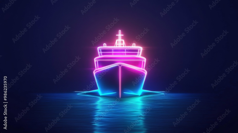 A neon lighted ship is floating on the water Stock Photo | Adobe Stock