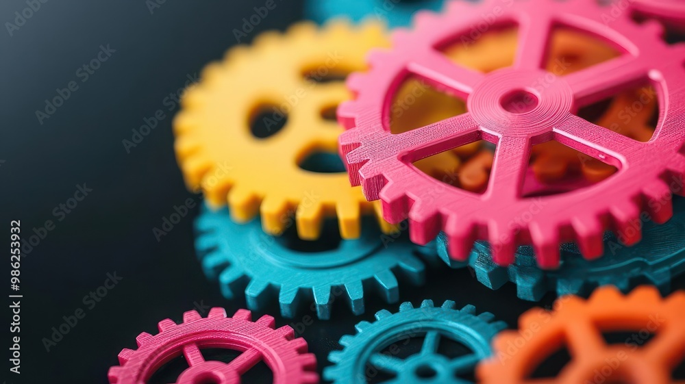 Colorful gears in various sizes showcasing mechanical design elements ...