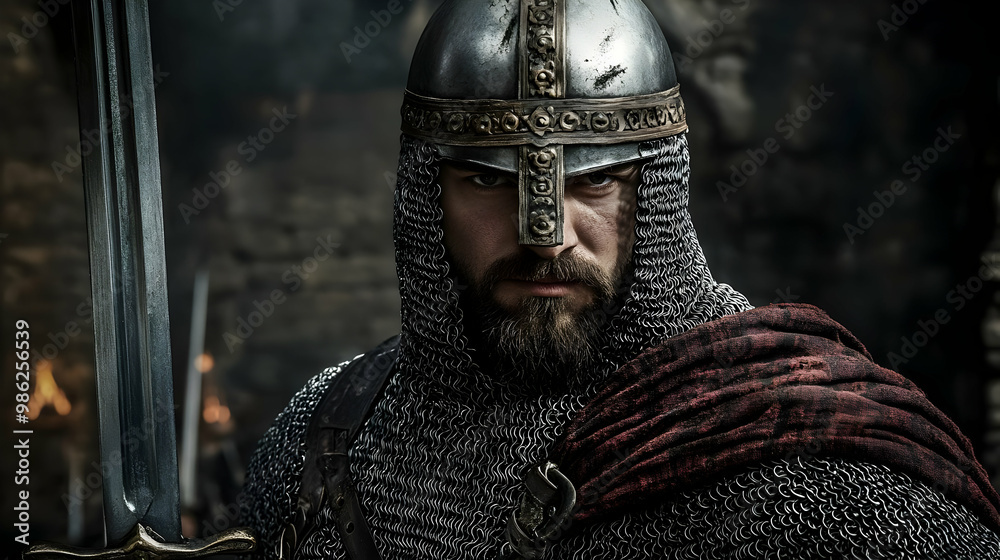 Medieval Warrior with chain mail armour Stock Photo | Adobe Stock