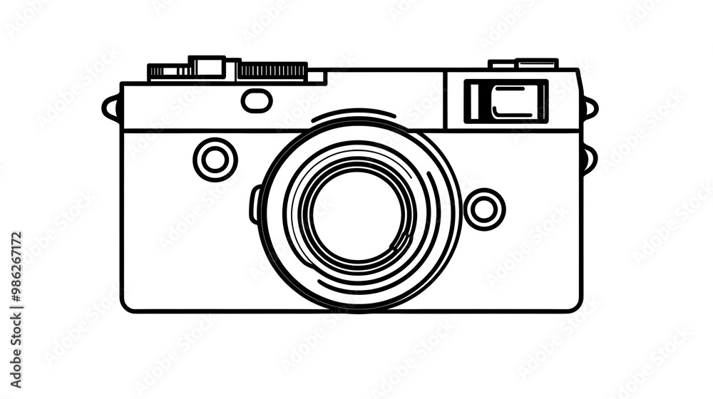 Vintage camera outline illustration on transparent background, with ...