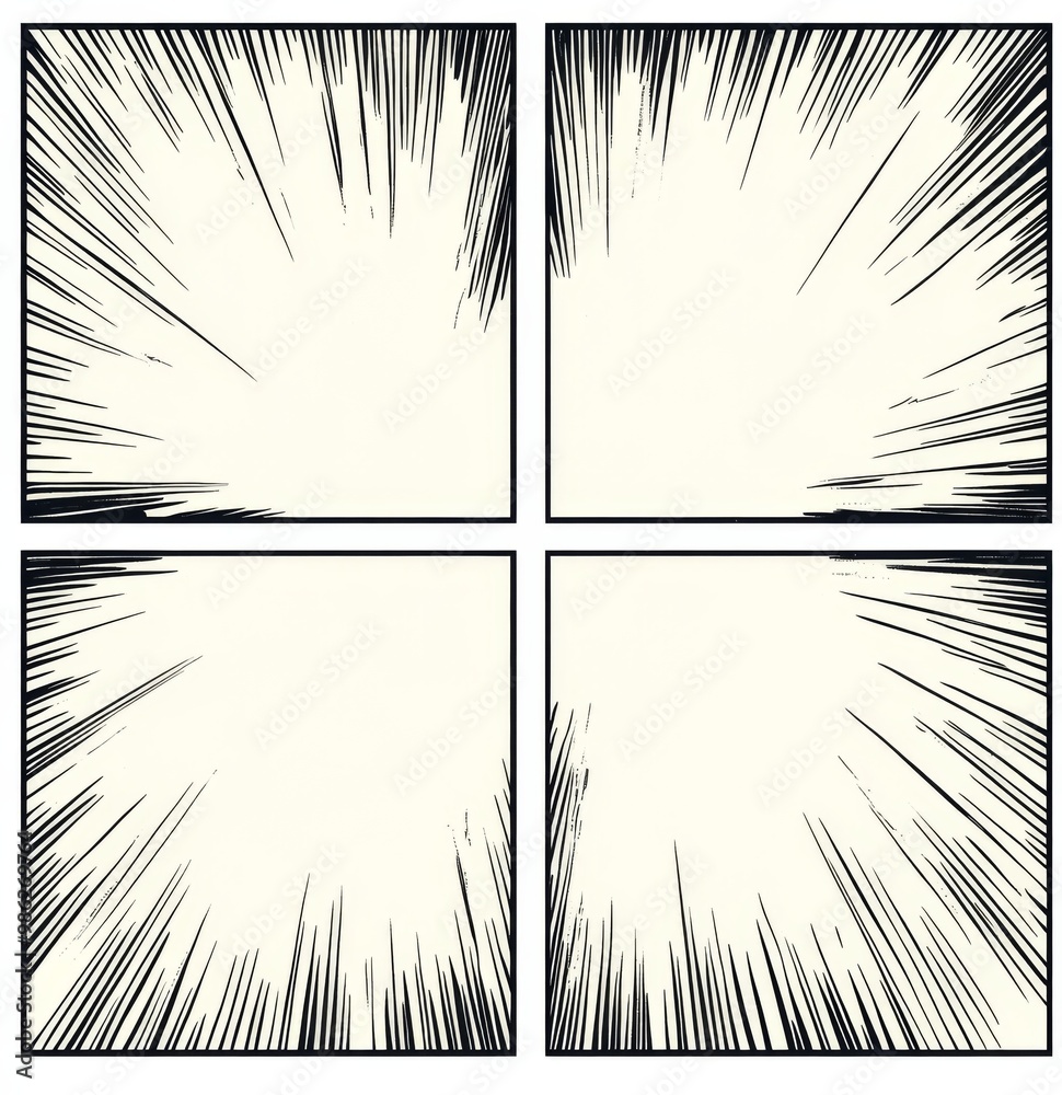 Four-Panel Comic Frame with Speed Lines on a Blank White Background for ...