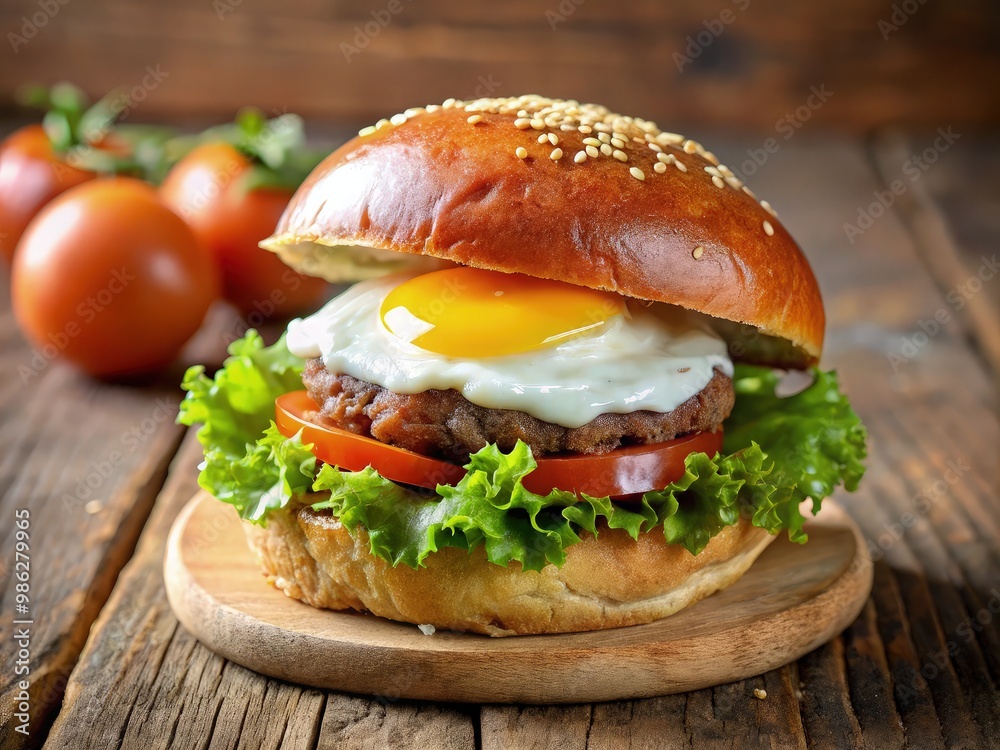 High-resolution food photography of a gourmet burger with a perfectly ...