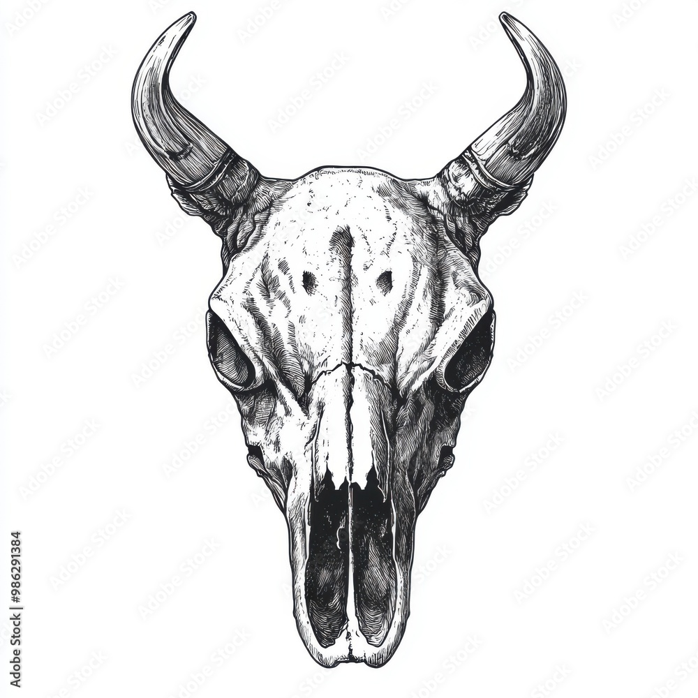 Black and white Vintage engraved art of a llama skull, isolated on ...