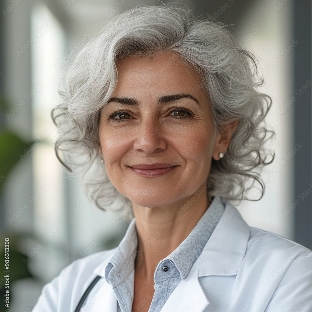 Head shot profile picture of smiling older female doctor wear white ...
