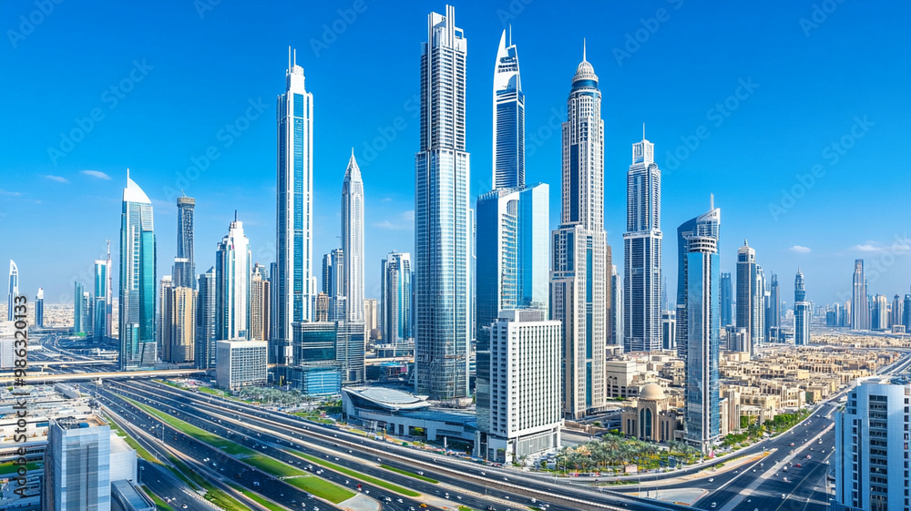Modern Riyadh city skyline with iconic skyscrapers and busy roads under ...