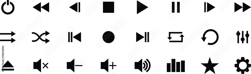 Media player flat icons set. Collection of multimedia symbols isolated ...